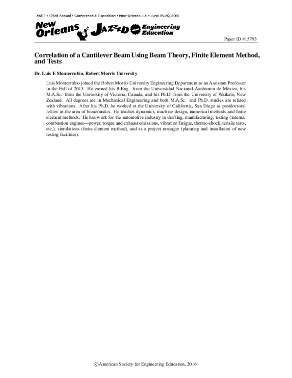 (PDF) Correlation of a Cantilever Beam Using Beam Theory, Finite ...