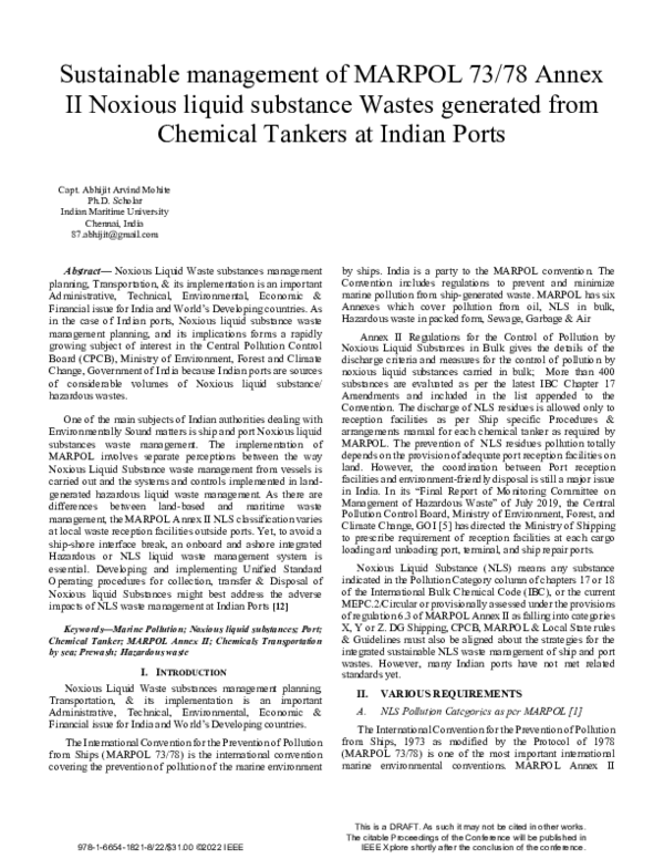 (PDF) Sustainable management of MARPOL 73/78 Annex II Noxious liquid ...