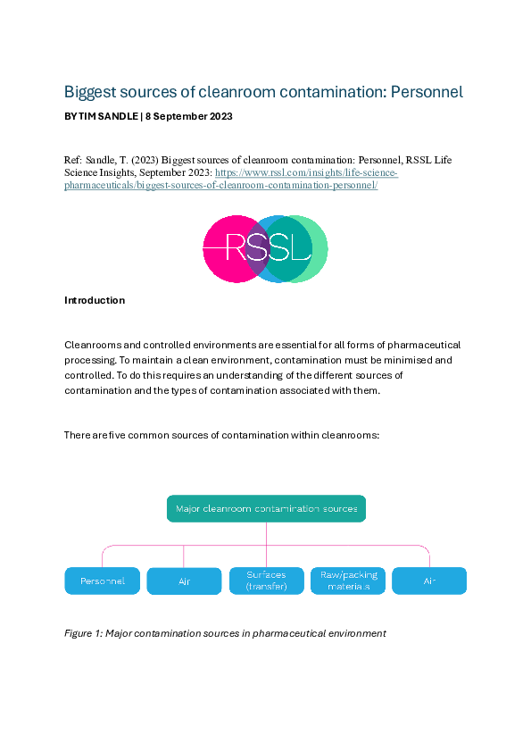(PDF) Biggest sources of cleanroom contamination: Personnel