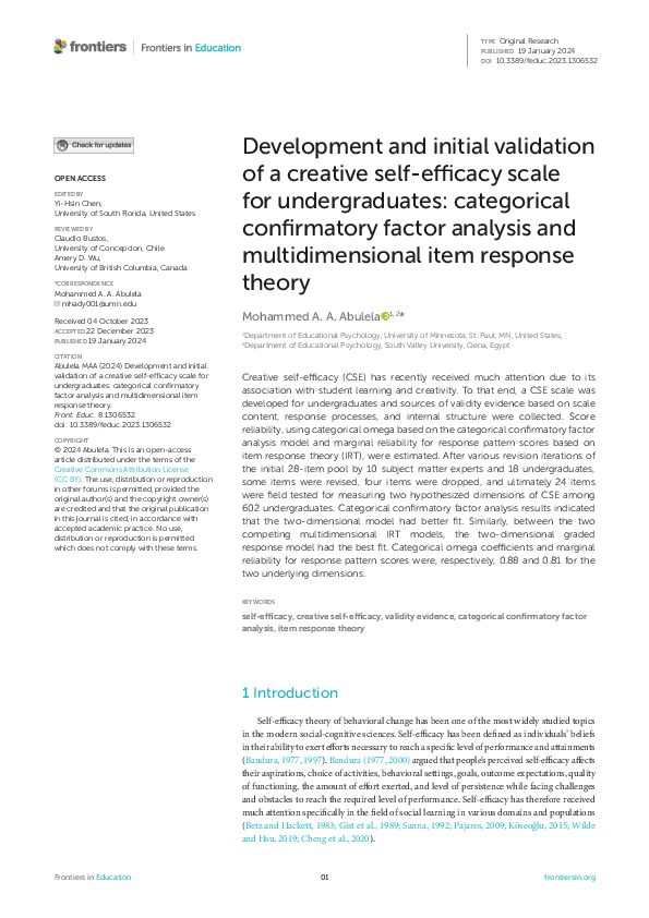 (PDF) Development and initial validation of a creative self-efficacy ...