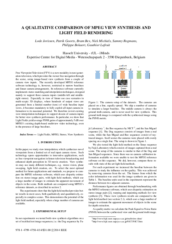 (PDF) A qualitative comparison of MPEG view synthesis and light field rendering