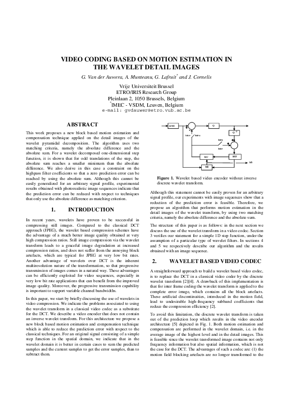 (PDF) Video coding based on motion estimation in the wavelet detail images
