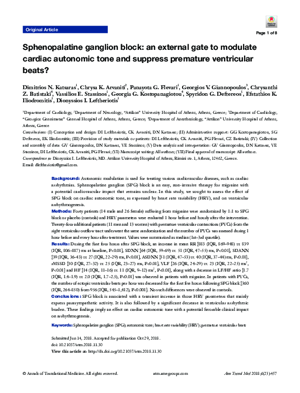 (PDF) Sphenopalatine ganglion block: an external gate to modulate ...