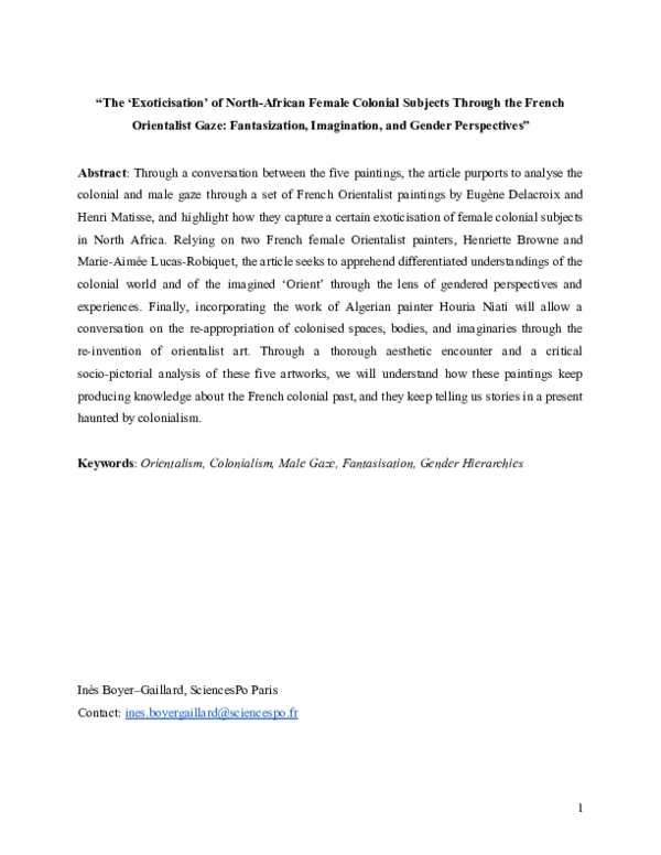 (PDF) "The 'Exoticisation' of North-African Female Colonial Subjects ...