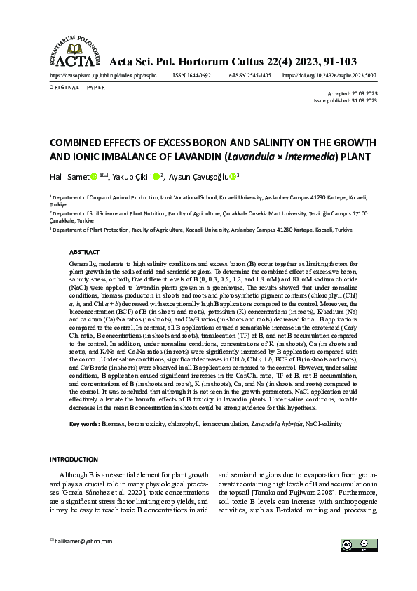 (PDF) Combined effects of excess boron and salinity on the growth and ...