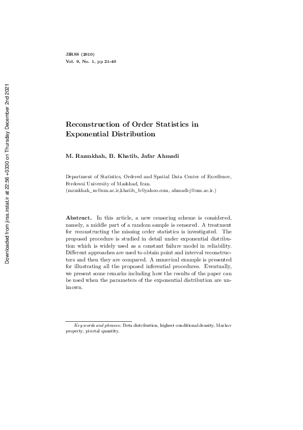 (PDF) Reconstruction of Order Statistics in Exponential Distribution