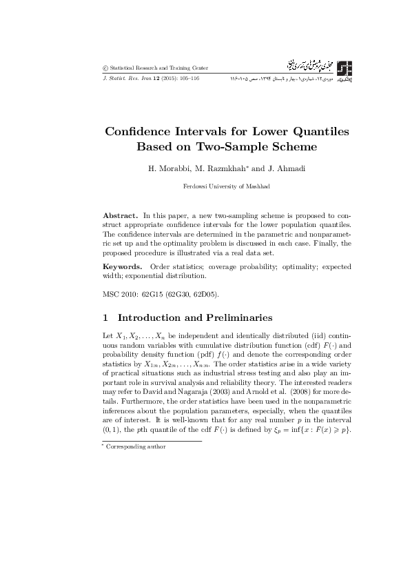 (PDF) Confidence Intervals for Lower Quantiles Based on Two-Sample Scheme