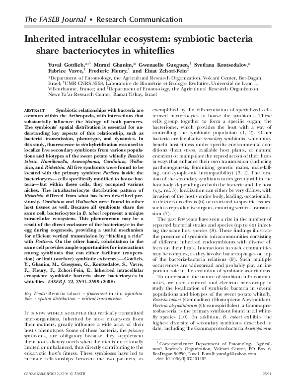 (PDF) Inherited intracellular ecosystem: symbiotic bacteria share ...