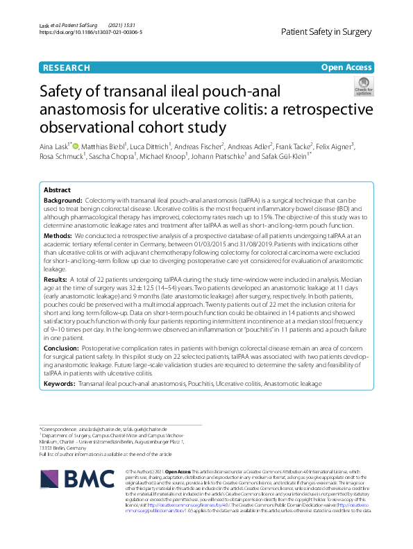 (PDF) Safety of transanal ileal pouch-anal anastomosis for ulcerative ...