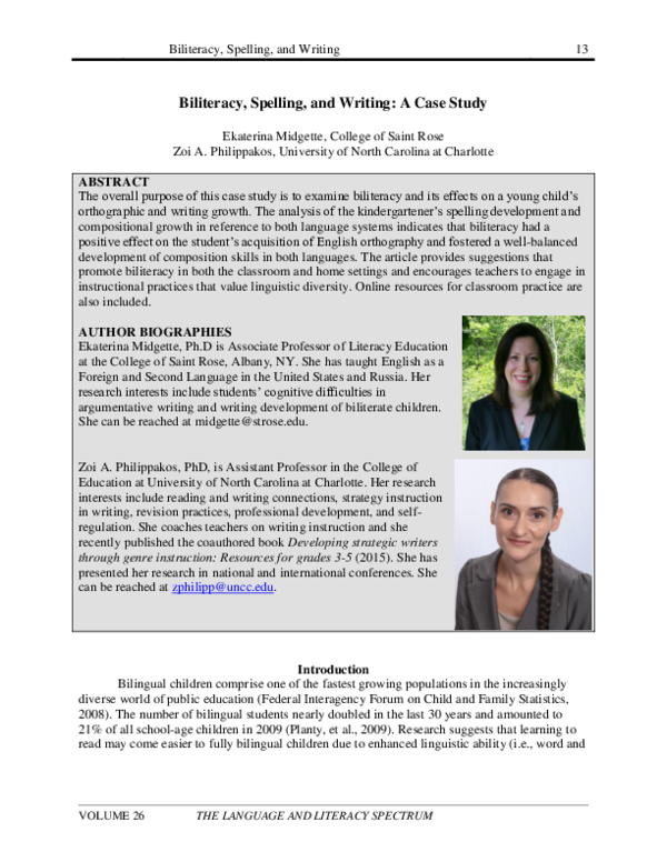 (PDF) Biliteracy, Spelling, and Writing: A Case Study