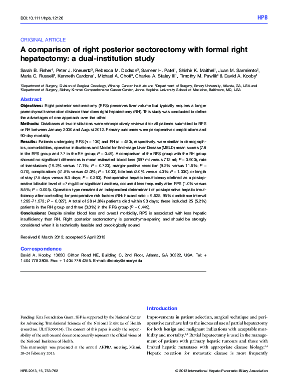 (PDF) A comparison of right posterior sectorectomy with formal right ...