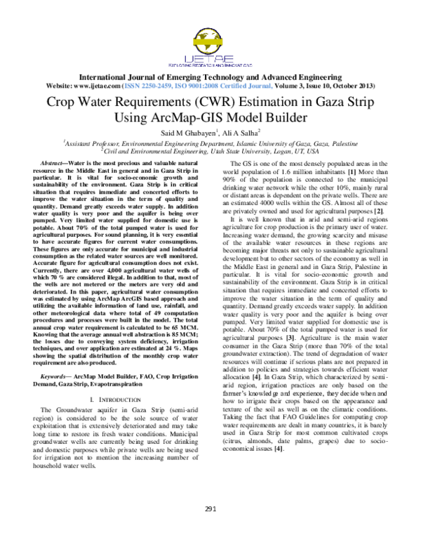 (PDF) Crop Water Requirements (CWR) Estimation in Gaza Strip Using ArcMap-GIS Model Builder