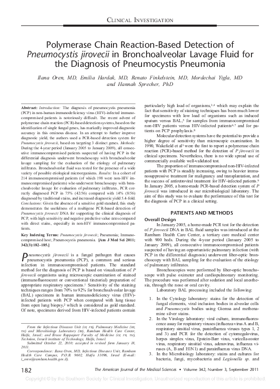 (PDF) Polymerase Chain Reaction-Based Detection of Pneumocystis jirovecii in Bronchoalveolar ...