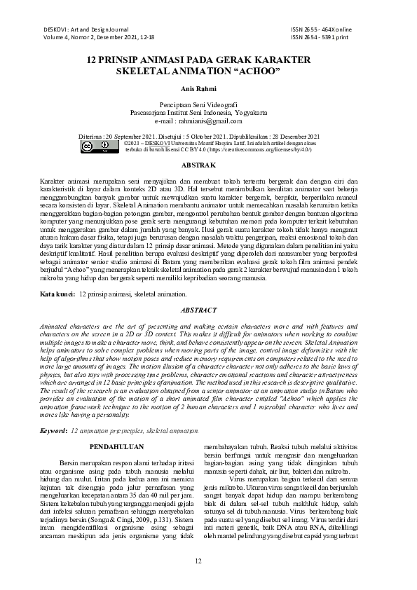 (PDF) 12 Prinsip Animasi Pada Gerak Karakter Skeletal Animation “Achoo”