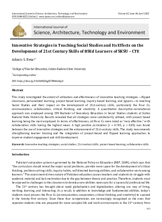 (PDF) Innovative Strategies in Teaching Social Studies and Its Effects on the Development of ...