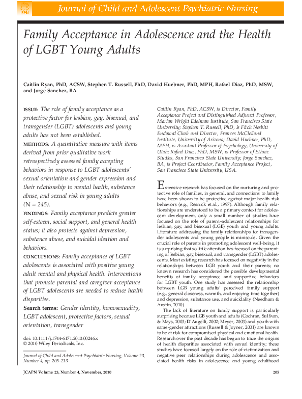 (PDF) Family Acceptance in Adolescence and the Health of LGBT Young Adults