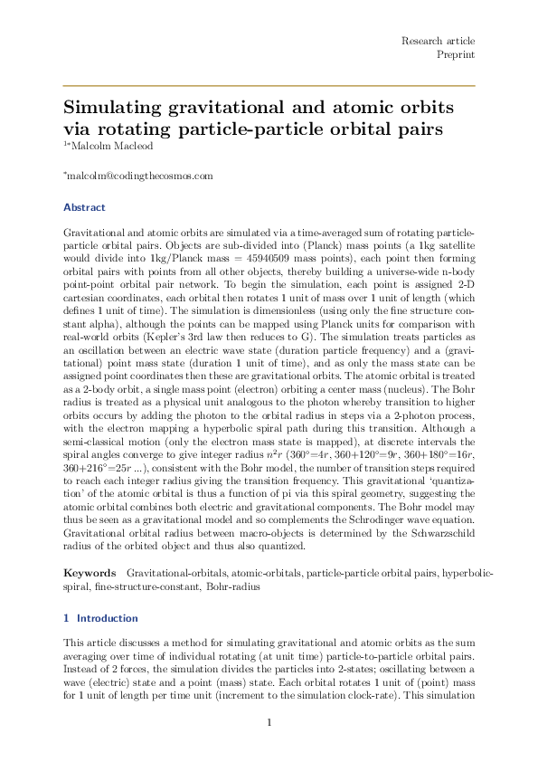 (PDF) Simulating gravitational and atomic orbits via rotating particle-particle orbital pairs