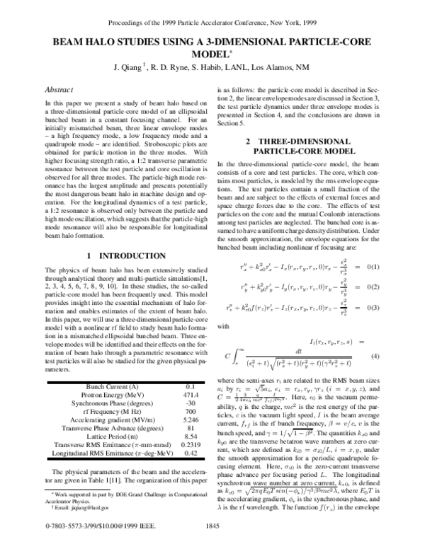 (PDF) Beam halo studies using a 3-dimensional particle-core model