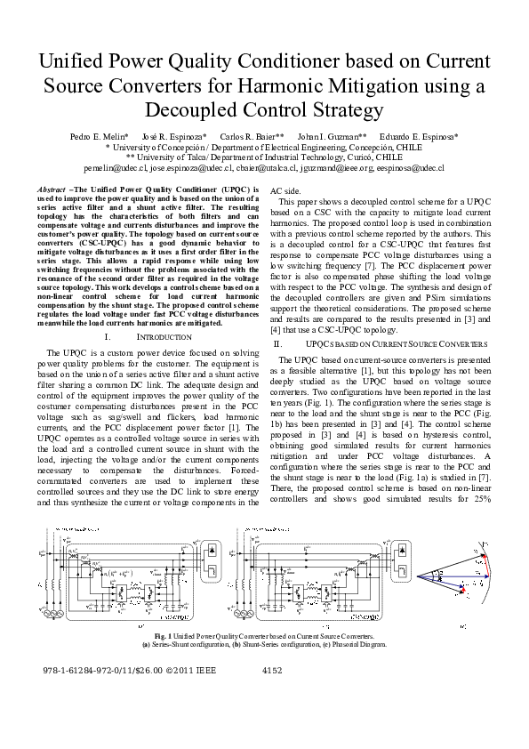 (PDF) Unified Power Quality Conditioner based on current source converters for harmonic ...