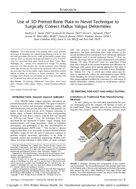 (PDF) Use of 3D Printed Bone Plate in Novel Technique to Surgically ...