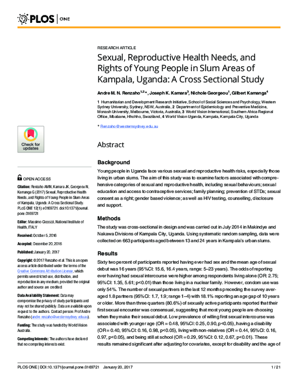 (PDF) Sexual, Reproductive Health Needs, and Rights of Young People in ...