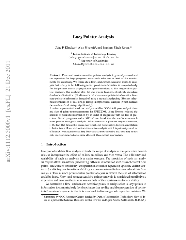 (PDF) Lazy Pointer Analysis