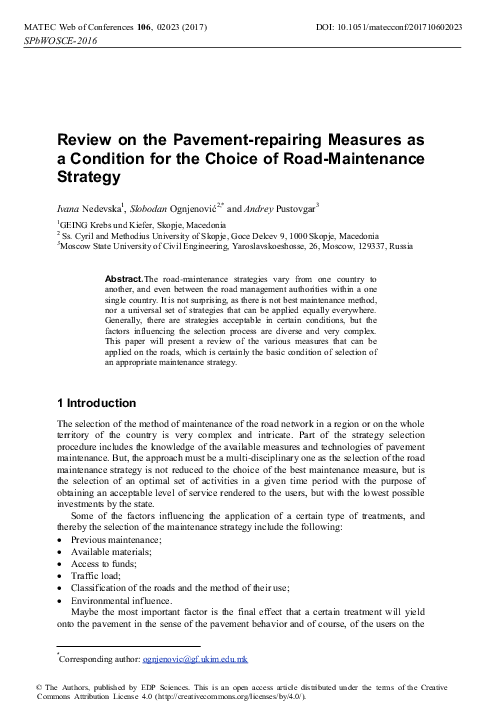 (PDF) Review on the Pavement-repairing Measures as a Condition for the ...