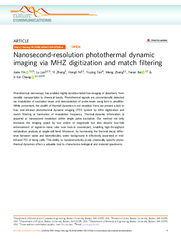 (PDF) Nanosecond-resolution photothermal dynamic imaging via MHZ ...