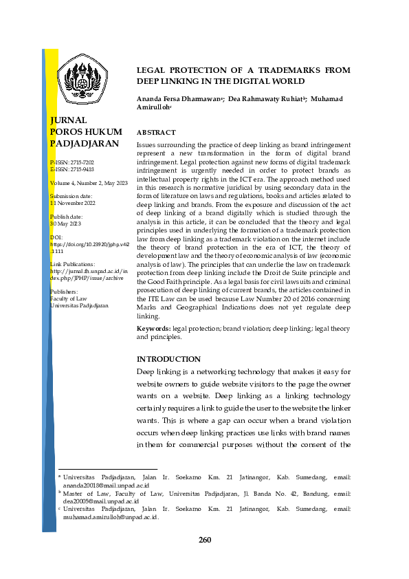 (PDF) Legal Protection of a Trademarks from Deep Linking in the Digital ...
