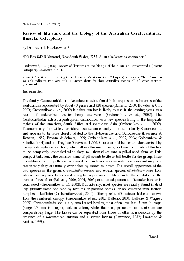 (PDF) Review of literature and the biology of the Australian ...