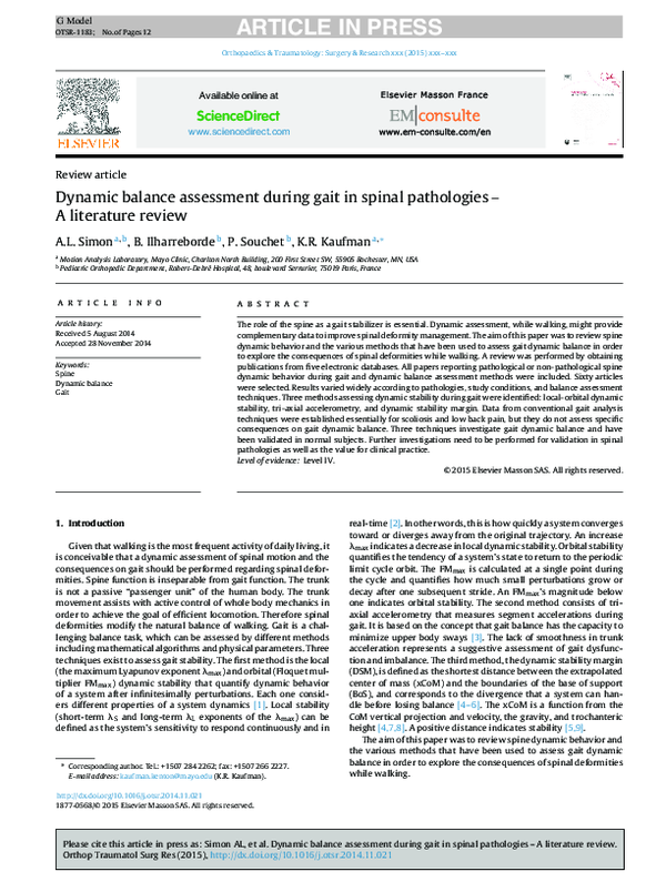 (PDF) Dynamic balance assessment during gait in spinal pathologies - A ...