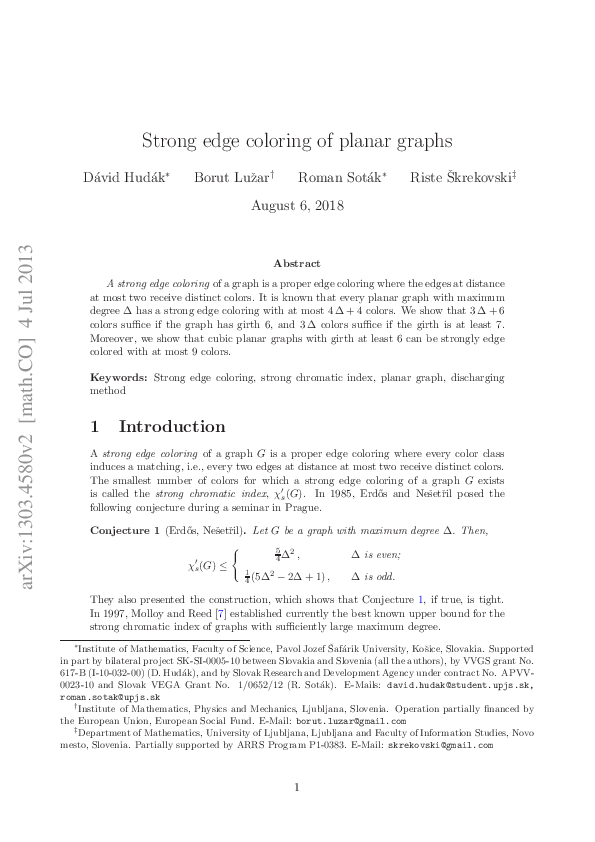 (PDF) Strong edge-coloring of planar graphs