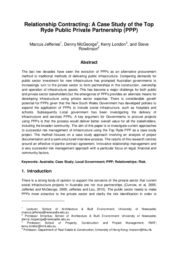 (PDF) Relationship contracting: a case study of the Top Ryde Public Private Partnership (PPP ...