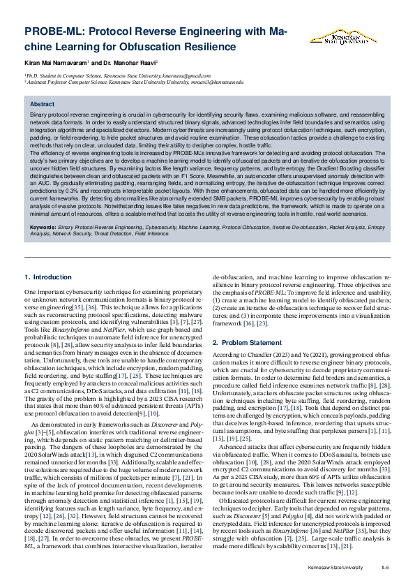 (PDF) PROBE-ML: Protocol Reverse Engineering with Machine Learning for Obfuscation Resilience
