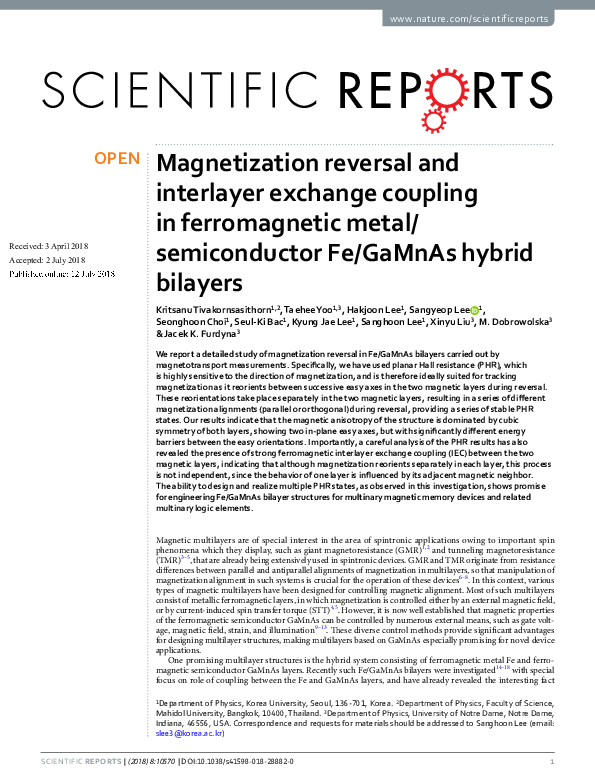 (PDF) Magnetization reversal and interlayer exchange coupling in ...
