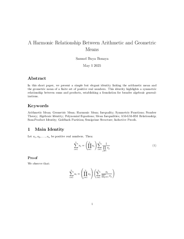 (PDF) A Harmonic Relationship Between Arithmetic and Geometric Means