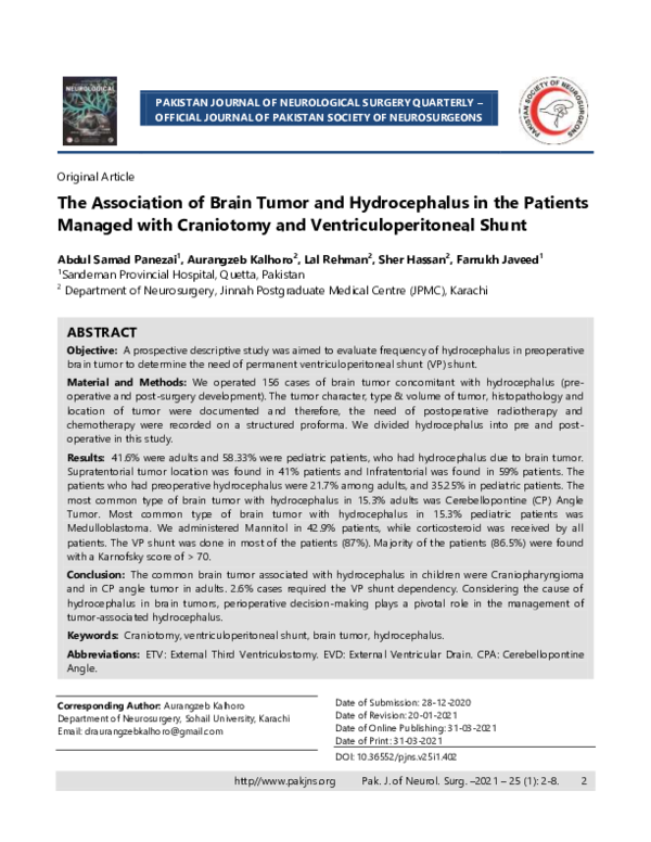 (PDF) The association of brain tumor and hydrocephalus in the patient ...