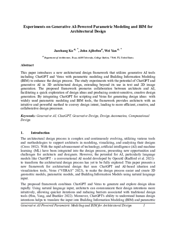 (PDF) Experiments on Generative AI-Powered Parametric Modeling and BIM for Architectural Design