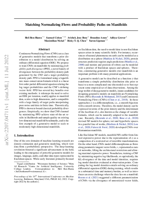 (PDF) Matching Normalizing Flows and Probability Paths on Manifolds