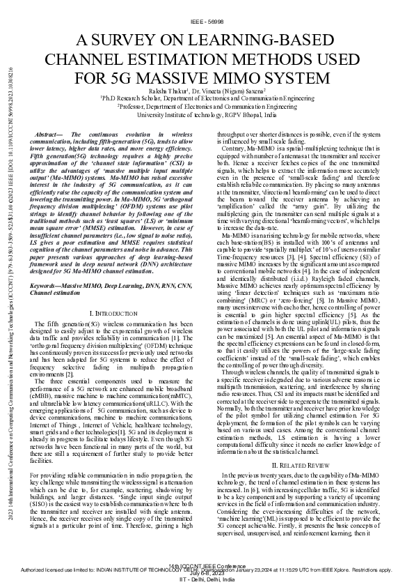 (PDF) A Survey on Learning-Based Channel Estimation Methods Used for 5G Massive Mimo System