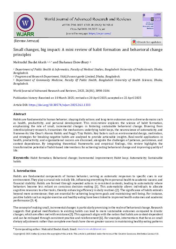 (PDF) Small changes, big impact: A mini review of habit formation and behavioral change principles