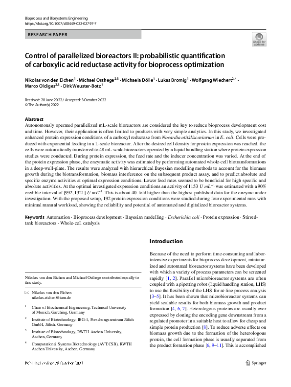 (PDF) Control of parallelized bioreactors II: probabilistic ...