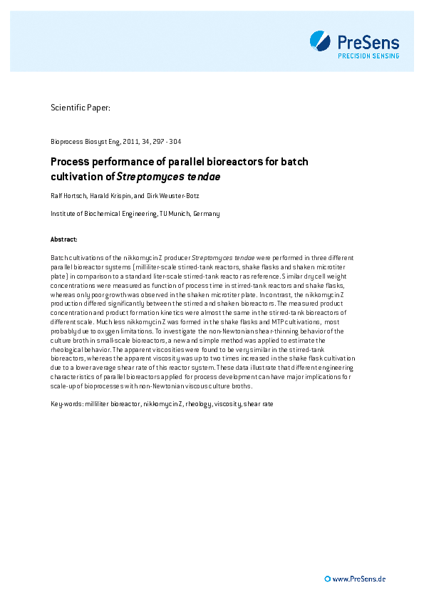 (PDF) Process performance of parallel bioreactors for batch cultivation ...