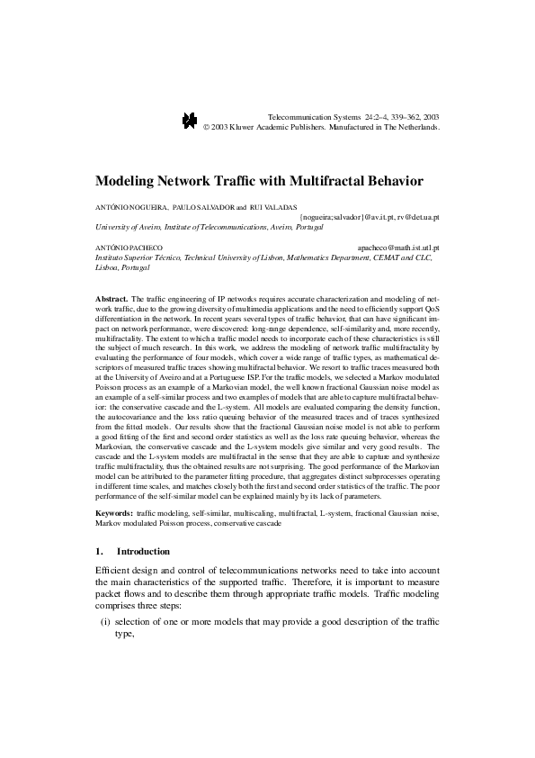 (PDF) Modeling Network Traffic with Multifractal Behavior