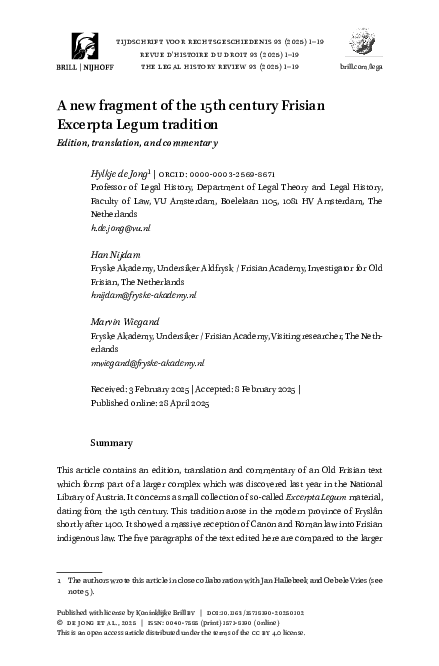 (PDF) A new fragment of the 15th century Frisian Excerpta Legum tradition