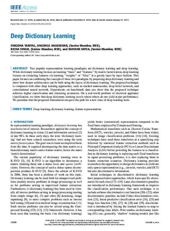 (PDF) Deep Dictionary Learning