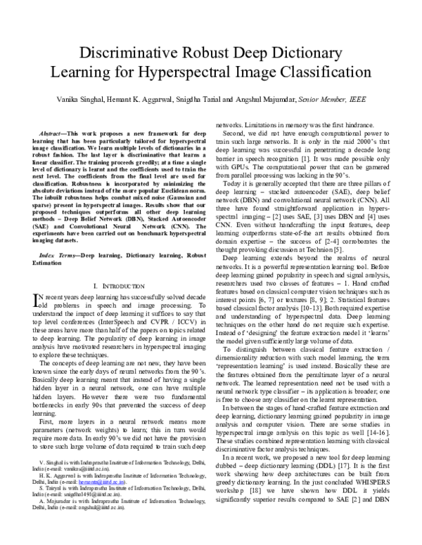 (PDF) Discriminative Robust Deep Dictionary Learning for Hyperspectral Image Classification