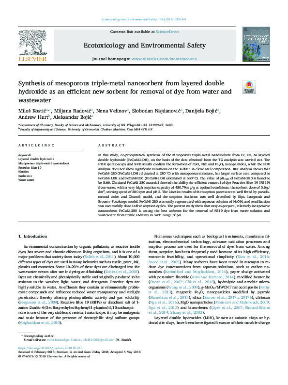 (PDF) Synthesis of mesoporous triple-metal nanosorbent from layered ...