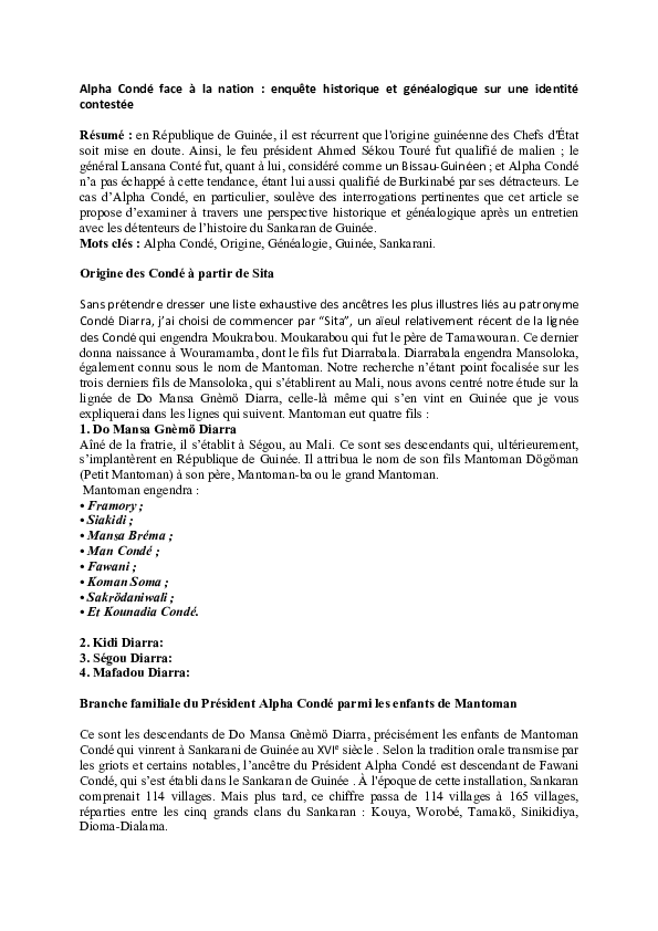 (PDF) Alpha Condé face à la nation :enquête historique et généalogique ...
