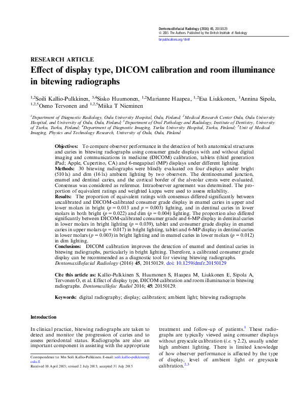(PDF) Effect of display type, DICOM calibration and room illuminance in ...